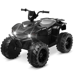 kidzone 12v ride on atv vehicle 3-7 yeas old big kid up to 77lbs, electric 4-wheeler quad battery powered car for boys & girls gift whit diy license plate, mp3, high low speeds, led light, bluetooth