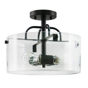 3-light bronze semi-flush mount with clear glass shade