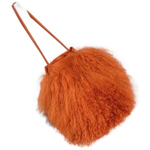 real mongolian fur luxury lamb fur womens girls shoulder tote bags orange