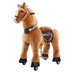 wonderides ride on rocking horse toy pony cycle plush walking animal giddy up pony mechanical riding horse medium size 4 for toddler age 4-9 (36 inch height), walking horse toy with wheels