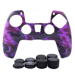 ps5 controller skin-hikfly silicone cover for ps5 controller grips,non-slip cover for playstation 5 controller- 1 x skin with 8 x thumb grip caps(purple)