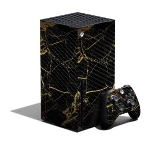 mighty skins carbon fiber skin compatible with xbox series x bundle - black gold marble | protective, durable textured carbon fiber finish | easy to apply | made in the usa