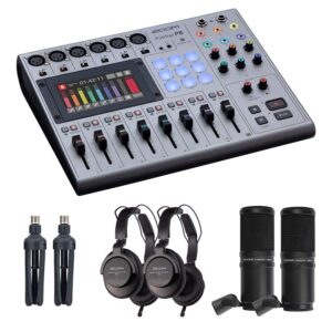 zoom podtrak p8 portable multitrack podcast recorder bundle with 2x zoom zdm-1 podcast mic pack