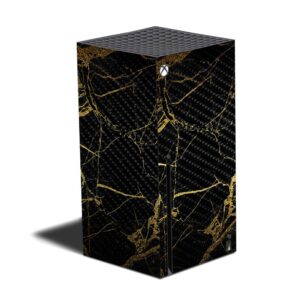 mightyskins carbon fiber skin compatible with xbox series x - black gold marble | protective, durable textured carbon fiber finish | easy to apply | made in the usa