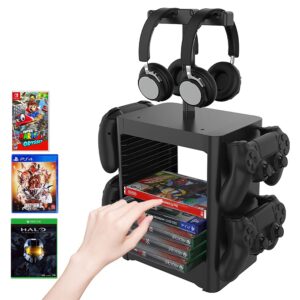 asfsky game organizer storage tower game controller holder abs video game organizer multifunctional game disk rack controller organizer headset holder for ps5 ps4 xbox gamer gifts