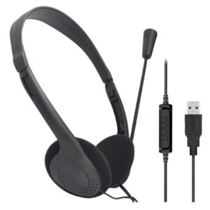 calidaka usb headset computer headset with microphone, lightweight pc headset wired headphones business headset for online courses, skype chat, call center, gaming,noise reduction