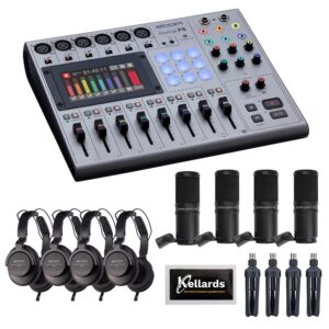 zoom podtrak p8 portable multitrack podcast recorder bundle with 4x zoom zdm-1 podcast mic pack