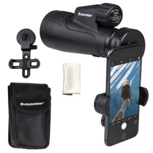 celestron – outland x 10x50 monocular – outdoor and birding monocular – fully multi-coated optics and bak-4 prisms – bonus smartphone adapter and bluetooth remote included