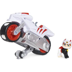 paw patrol, moto pups wildcat’s deluxe pull back motorcycle vehicle with wheelie feature and figure