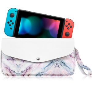 fintie carrying case for nintendo switch oled model 7.0"/switch 6.2" - portable travel bag protective sleeve pouch with game card slots & large pocket for switch and accessories, marble pink