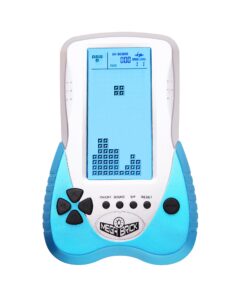 hlf new retro block brick game console large screen blue backlight brightness can be adjusted build in 23 game compatible with lithium battery/aaa batteries can plug in headphone (blue)