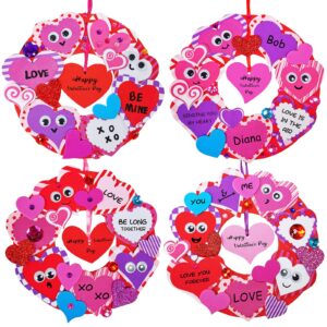 winlyn 12 sets heart wreath ornaments decorations valentine crafts kits for kids classroom diy valentine's day heart wreath assorted heart cutouts foam stickers googly eyes valentine gift exchange