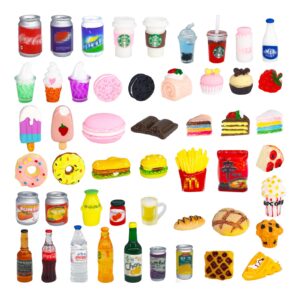 50 pcs miniature food drink bottles soda pop cans pretend play kitchen game party accessories toys hamburg cake ice cream for 1/12 doll house (25food+25drink)