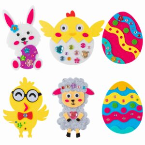 mallmall6 12pcs easter fridge magnet craft kit easter eggs bunnies chicks lamb eggshell chicken active eyes felt set diamond stickers fun home activities springtime diy art project for kids