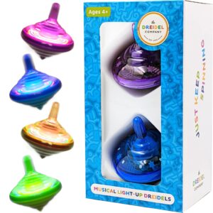 the dreidel company hanukkah musical light-up dreidel spinning tops set, plays 2 classic hanukkah songs, assorted colors (2-pack)