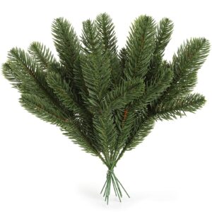 hedume 50pcs artificial pine branches, 11" x 4" and features 3 stems greenery xmas pine picks pine leaves pine twigs for garland wreath christmas embellishing and home garden decoration