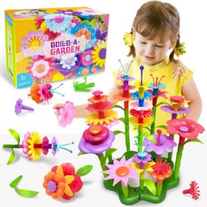 gojmzo toys gifts for 2 3 4 5 year old girl, 52 pcs flower garden building toys, toddler girl toys 2-3, christmas toys gifts for kids girls age 2-4 3-5