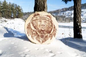 siberian round shaman drum 19" (50 cm) with drawing of a bear/authentic tambourine/with beater and case included