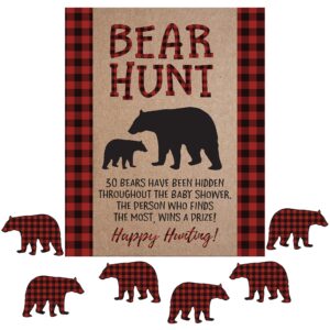 lumberjack scavenger bear hunt baby shower game - lumberjack fun activities and decorations - includes 1 (8.5x11 inches) sign and 30 (2 inches) bear stickers