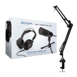 zoom zdm-1 podcast microphone pack with headphones and mic cables bundle with boom arm microphone stand (2 items)