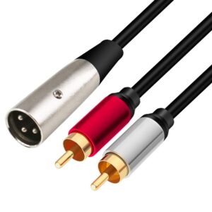 yeung qee xlr male to 2rca male y splitter patch cable, 1 xlr male 3 pin to dual rca male plug stereo audio cable connector，for microphone mixing console amplifier。 (xlr male to 2rca,5ft/1.5m)