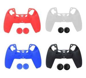 silicone skin anti-slip protective rubber case cover with thumb grips stick joystick cap for playstation 5 ps5 controller gamepad game protector cover (black)