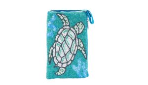 bamboo trading company turtle cell phone or club bag with a separate, secure side zip pocket for cash and credit cards, 7-inch height, blue and turquoise