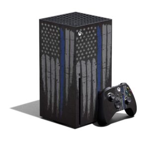 mightyskins skin compatible with xbox series x bundle - thin blue line | protective, durable, and unique vinyl decal wrap cover | easy to apply and change styles | made in the usa, mixbserxcmb-thin blue line