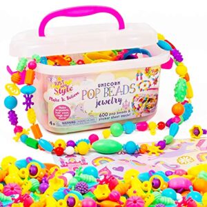 just my style make & believe unicorn pop beads, 500+ snap-together, diy, bead kit for girls, jewelry set, great travel & on the go activity for kids ages 4, 5, 6, 7, 8