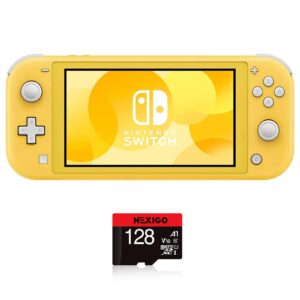 nintendo 2020 switch lite console family christmas holiday bundle - yellow, 5.5" touchscreen display, built-in plus control pad, speakers, wifi, bluetooth 4.1, nexigo 128gb microsd card bundle