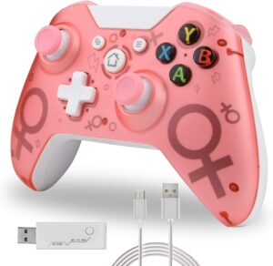 wireless controller for xbox one, no headset jack, 2.4ghz game controller gamepad compatible with xbox one s/x pc (pink)