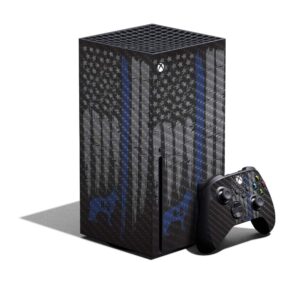 mighty skins carbon fiber skin compatible with xbox series x bundle - thin blue line k9 | protective, durable textured carbon fiber finish | easy to apply | made in the usa