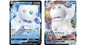 pokemon vmax card set - galarian darmanitan vmax 37/185 & galarian darmanitan v 36/185 - vivid voltage - ultra rare card lot