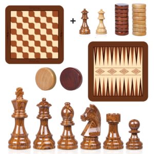 onietoiy 3 in 1 high polymer 3.75 inch weighted chess sets backgammon and checker games standard competition chess pieces with extra 2 queens and large portable 19 inch chess board set