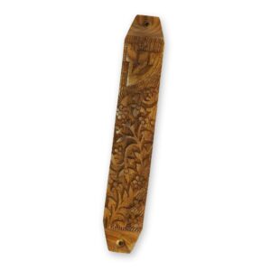 prabhuji's gifts wooden mezuzah case - mezuzah for door - carved wood mezuzah case - shalom gifts - judaica artwork for home - mezuzah scroll case - (garden)