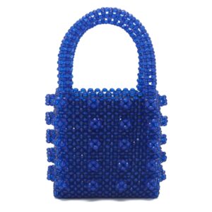 miuco womens beaded handbags handmade weave crystal pearl tote bags blue