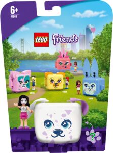 lego friends emma’s dalmatian cube 41663 building kit; puppy toy creative gift for kids comes with an emma mini-doll toy, new 2021 (41 pieces)