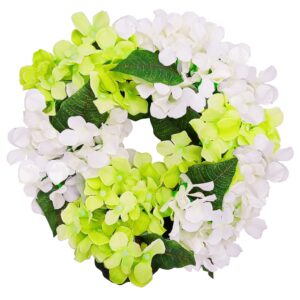 14'' flower wreath small hydrangea & green leaves wreath with real grapevine for front door windows porch home window wall garden decor