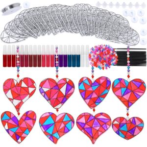 winlyn 24 sets heart suncatchers ornaments decorations diy window paint art stickers crafts heart sun catchers kits for kids valentine's day pirate-themed birthday activities party favors art project