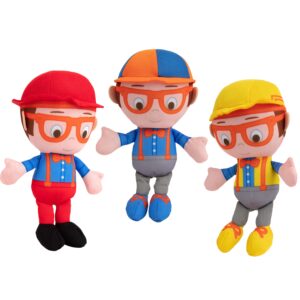 blippi 7" fireman, construction worker, & original character plush figures 3-pack - officially licensed - quality & soft collectible toy - great gift for kids, boys & girls - set of 3