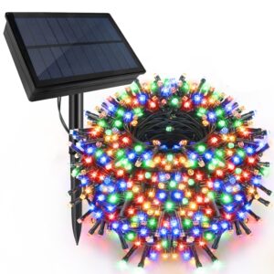 vtechology 500led solar christmas lights, 170ft christmas tree lights with 8 lighting modes waterproof outdoor lights for patio party (multicolor)