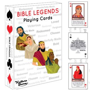 kulture games playing cards: bible legends - diverse bible characters, stories & encouraging bible verses - trivia card game - christian cards for family game night - christian gifts