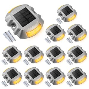 volisun solar deck lights driveway dock lights, 12-pack led ip67 waterproof outdoor warning step lights for driveway sidewalk garden pathway yard(warm white)