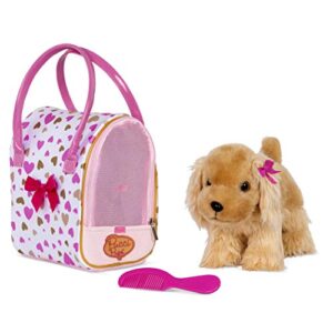 pucci pups - gold & pink heart print glam bag w/cocker spaniel, 8 inches