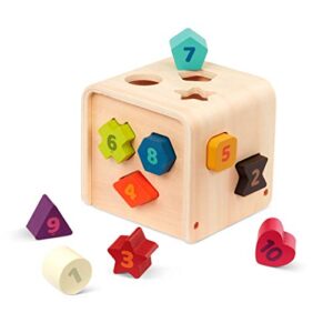 battat – shape sorter for toddlers, kids – wooden learning cube – 10 colorful wood shapes with numbers – count & sort cube – 1 year + – count & sort cube