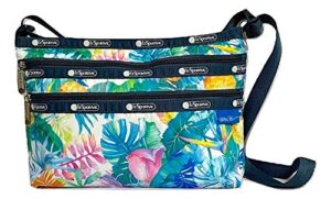 lesportsac lauren roth uluwehi hawaii exclusive quinn crossbody handbag, style 3352/color k605, vibrant tropical flowers & pineapples, lauren roth signature printed on pattern