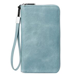 bostanten leather wallet for women rfid blocking zip around credit cards holder phone clutch blue