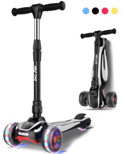 lol-fun scooter for kids ages 3-5 years old boy girl with 3 wheels, extra-wide children foldable kick scooter kids ages 6-12 toddler with 4 adjustable height and lean-to-steer - black