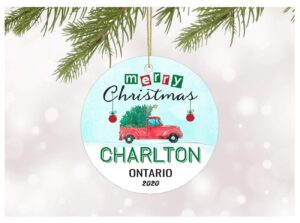 2020 merry christmas ornaments gifts city name charlton ontario state xmas tree decorations ornament holiday home decor happiness merry christmask mdf plastic 3 inches white