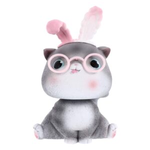 amosfun cat bobblehead ornaments shaking rabbit ear lucky cat figurines animal dancing figure toy car dashboard decorations for vehicle home office desktop (random)